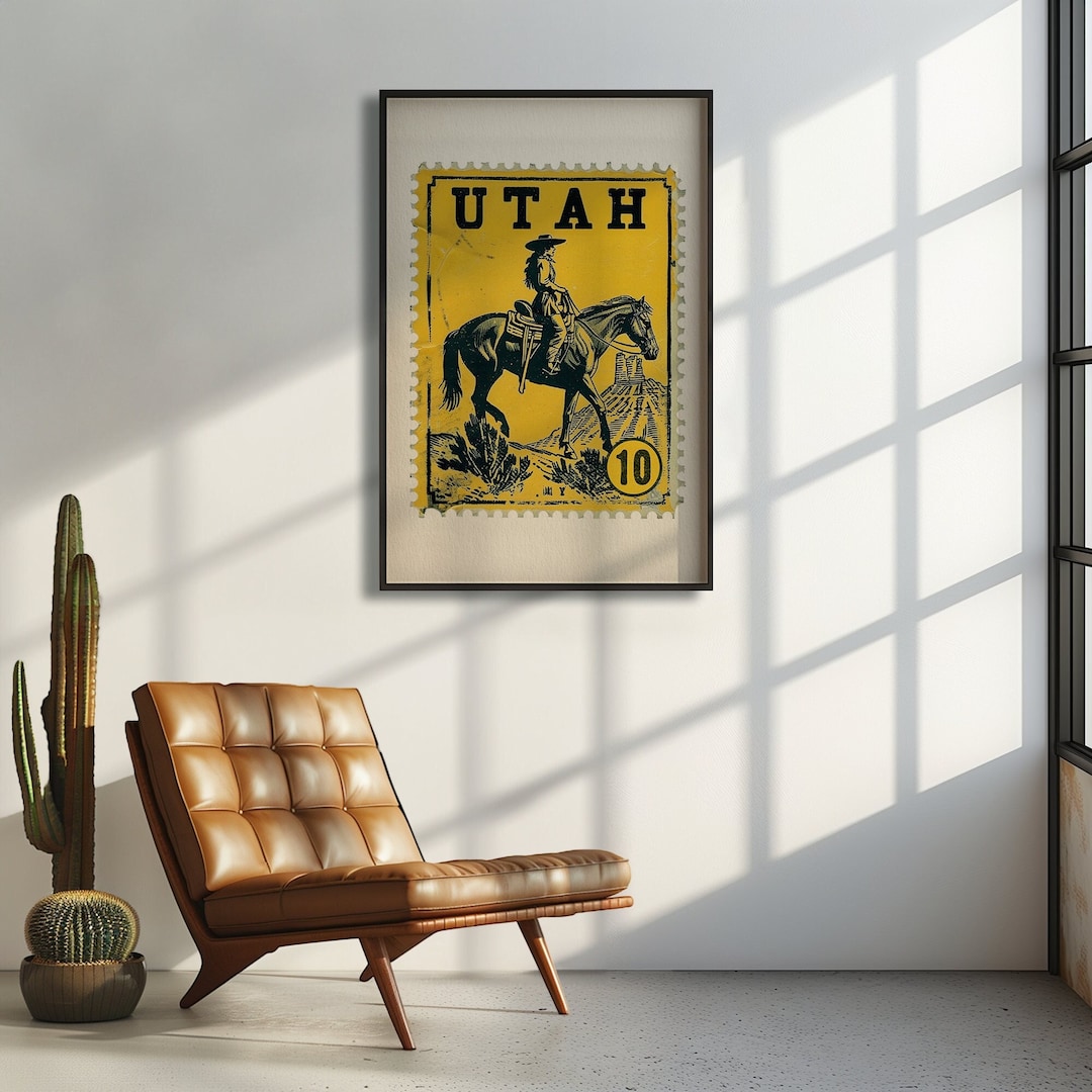 Vintage Utah Stamp Stamp Wall Art Western Cowgirl Print Rustic Home ...
