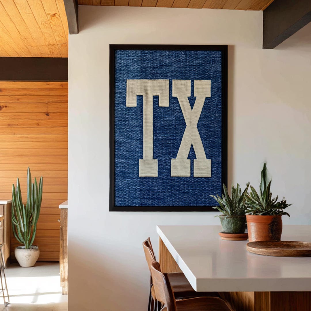 Texas State Initials Felt Letter Style Typography Art Print Western ...