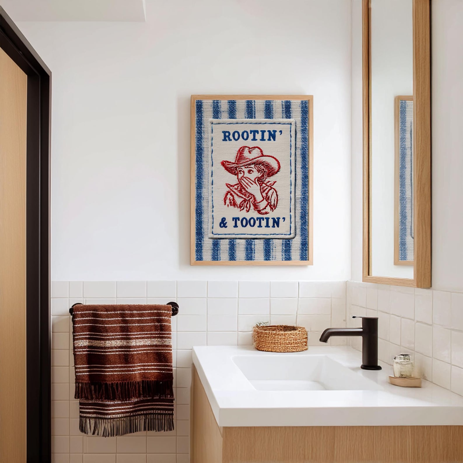 Funny Bathroom Wall Art Rootin' and Tootin' Cowgirl Embroidery-style ...