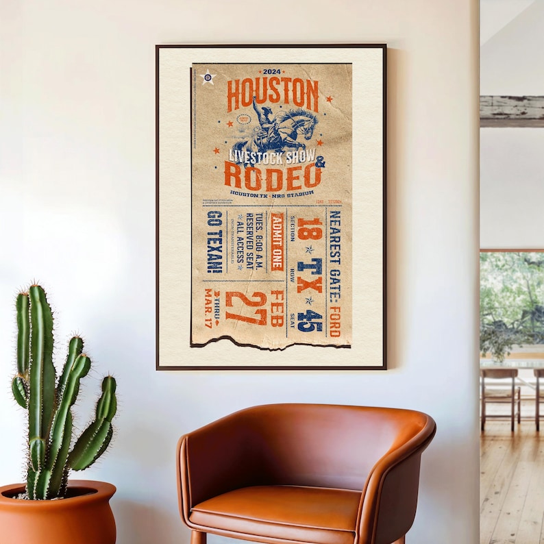 Vintage Houston Rodeo Art Print: Rustic Western Decor - Etsy