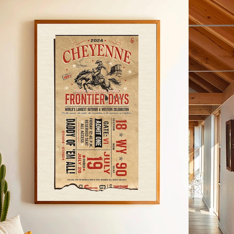 Cheyenne Frontier Days Rodeo Vintage Ticket Art Print Cowboy Wall Art ...
