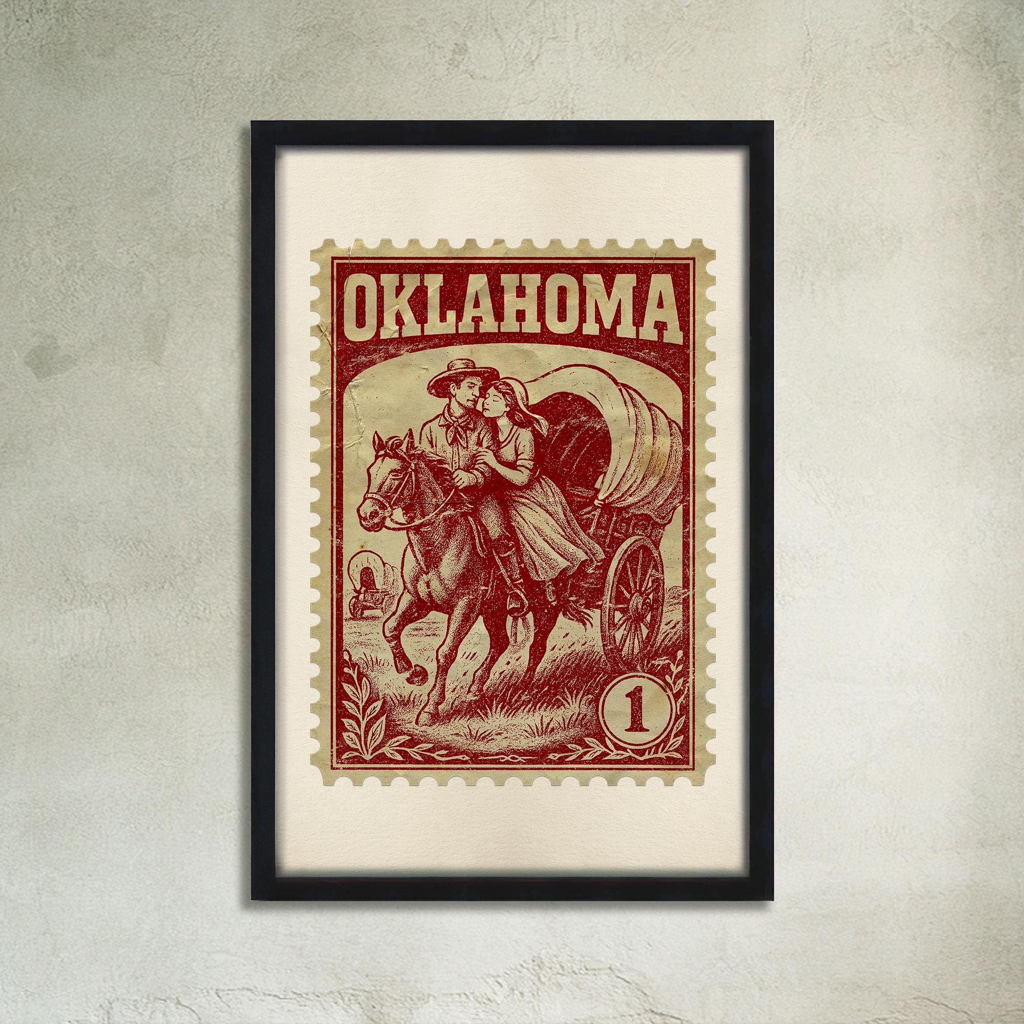 Vintage Oklahoma Stamp Print Western Wall Art Rustic Western Decor - Etsy