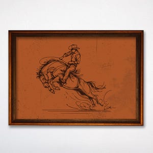Cowboy Art Print Western Decor Line Art Print Cowboy Poster Eclectic ...