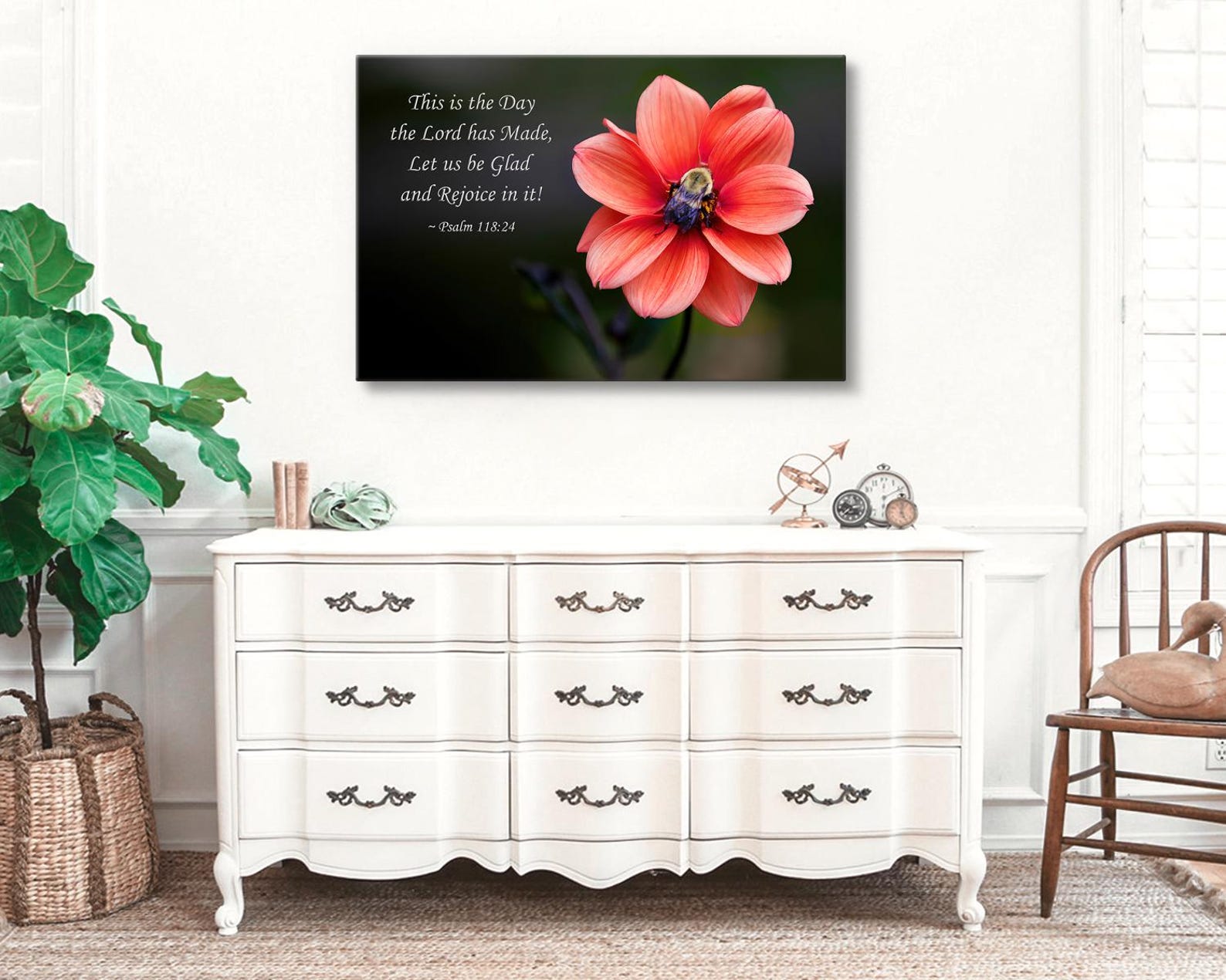 Psalm 118:24 Bible Verse With Salmon Dahlia and Bee Photo ...