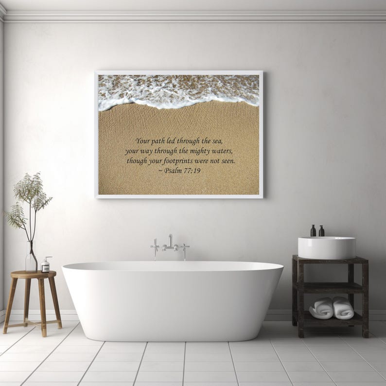 Psalm 77: 19 Bible Verse With Waves and Sand, Inspirational Christian ...