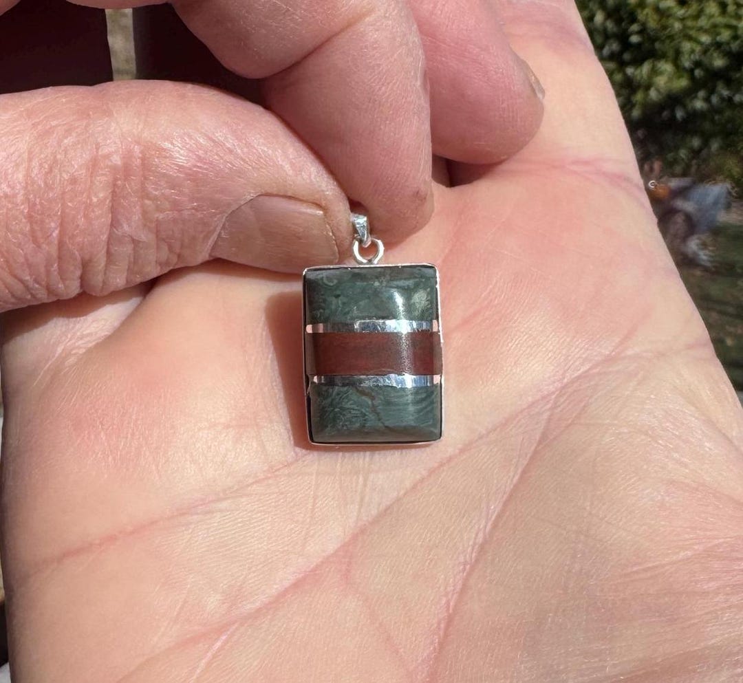 Jasper Intarsia Pendant Set in Sterling Silver Bezel, Handcrafted Stone ...