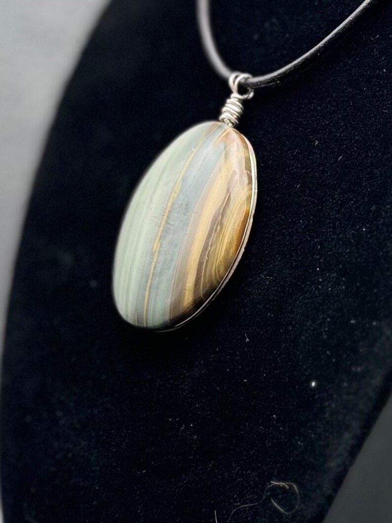 Jasper Stone Necklace, Grooved and Silver Wire Wrapped Cabochon Pendant ...