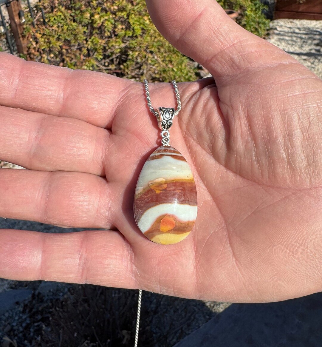 Handcrafted Chalcedony Teardrop Cabochon Pendant, Grooved and Wire ...