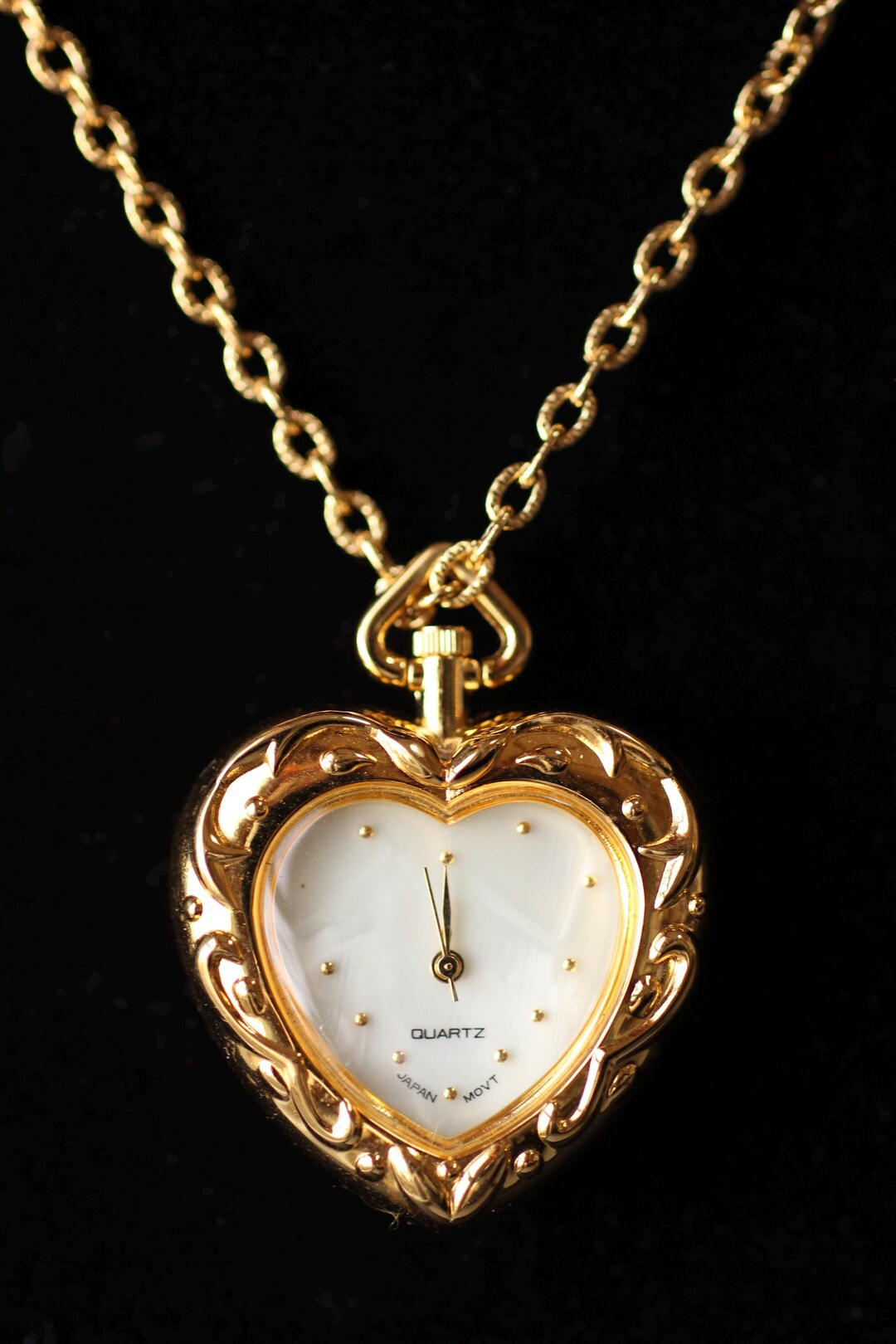 Vintage Avon Heart Watch Pendant Necklace With Faux Mother of Pearl (30 ...
