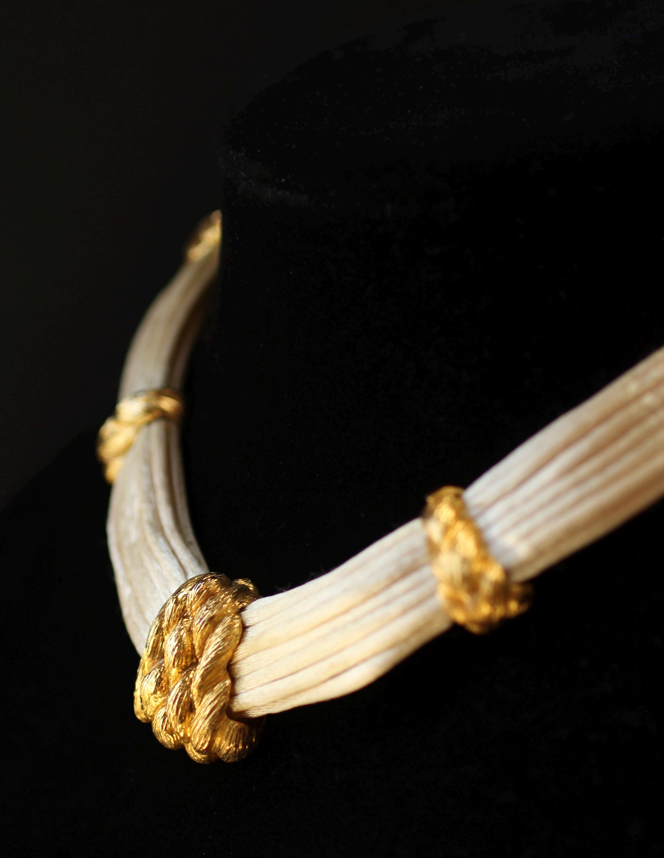 Vintage Ron Rizzo Chunky Gold Tone Rope Choker Necklace Brutalist Style ...