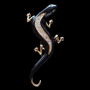 Vintage Signed Avon Lizard Brooch With Black Enamel and Rhinestones - Etsy