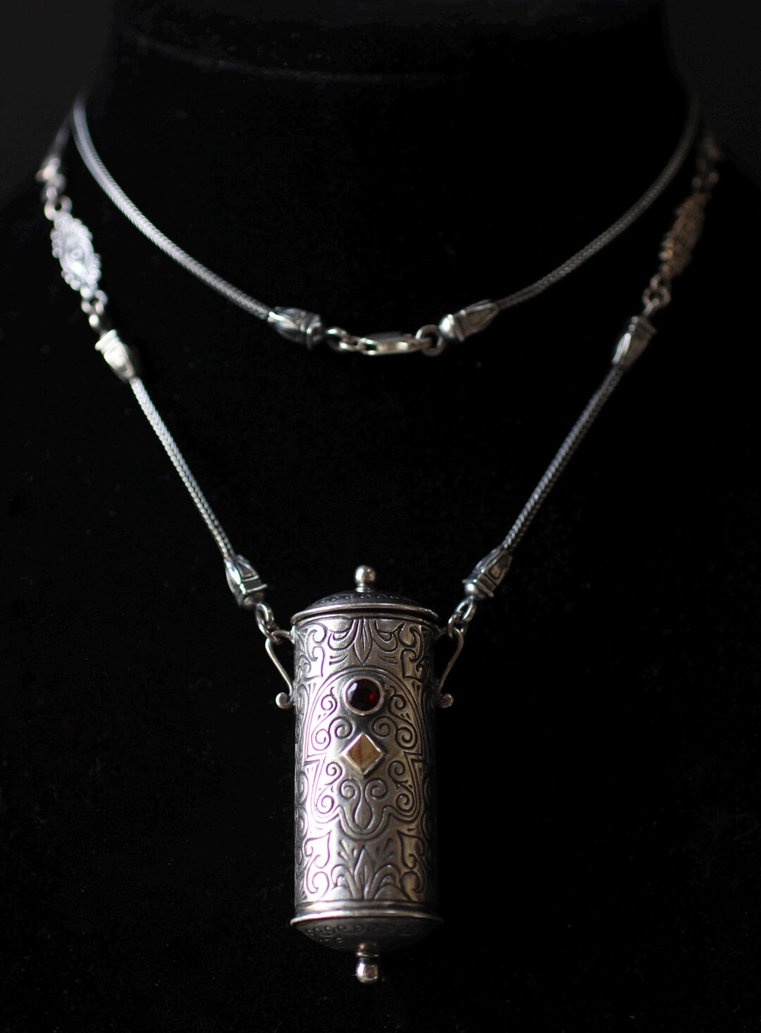 Vintage Sterling Silver Torah Scroll Pendant Necklace | Gold Details ...