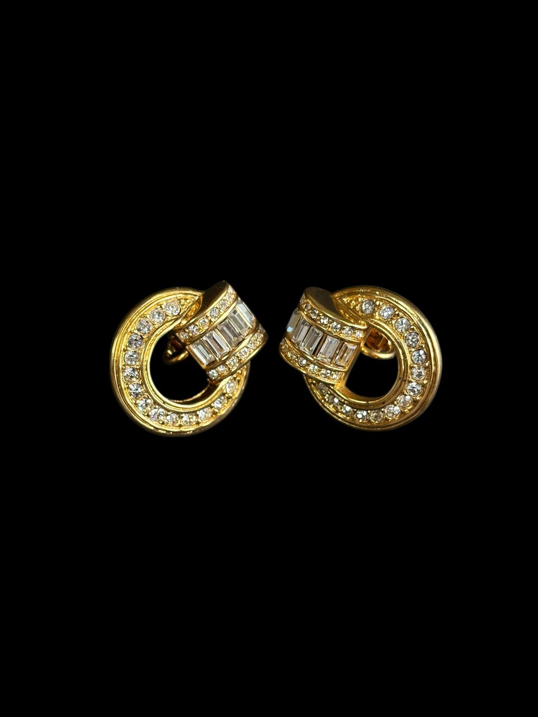Vintage Swarovski Crystal Door Knocker Earrings – 80s Gold Tone Clip ...