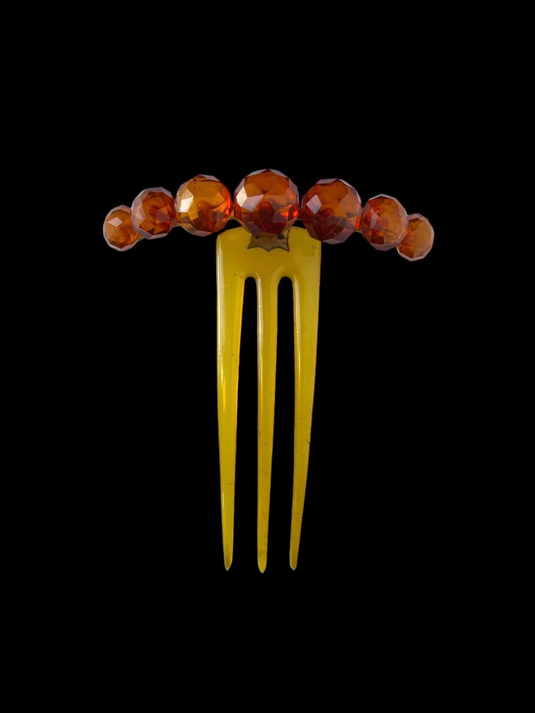 Antique Victorian Faceted Amber Hair Comb With 7 Amber Stones on Brass ...
