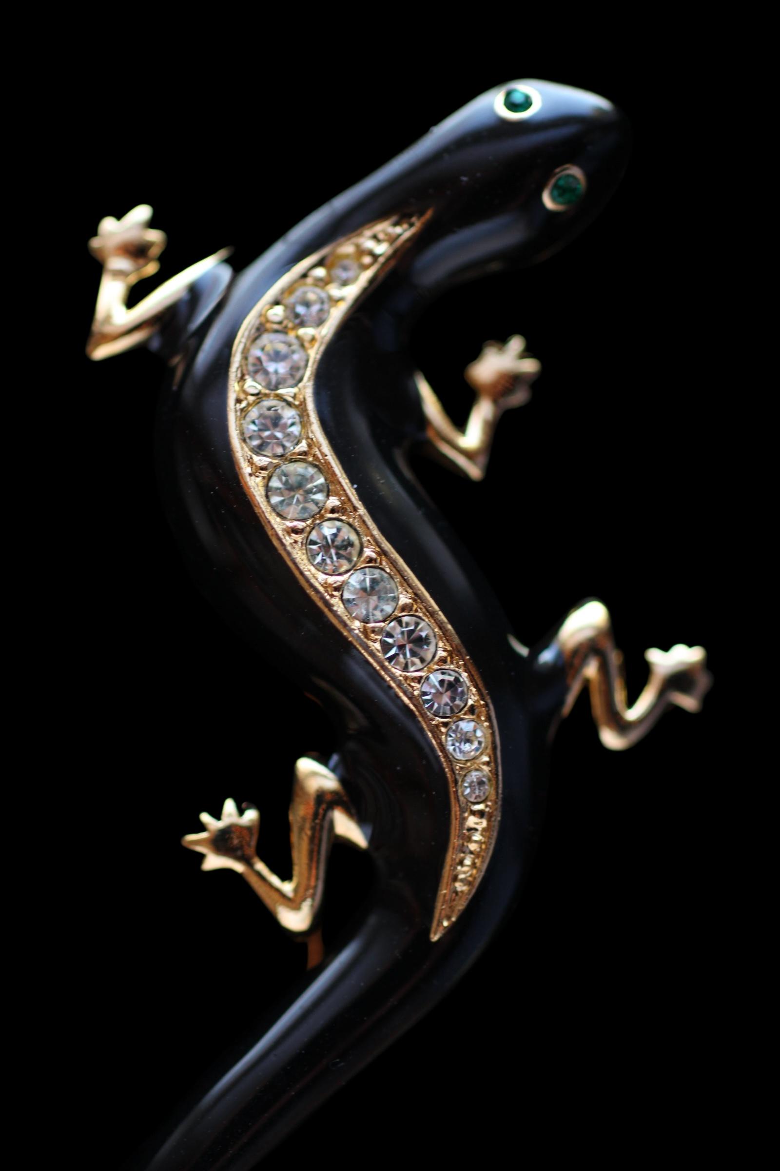 Vintage Signed Avon Lizard Brooch With Black Enamel and Rhinestones - Etsy