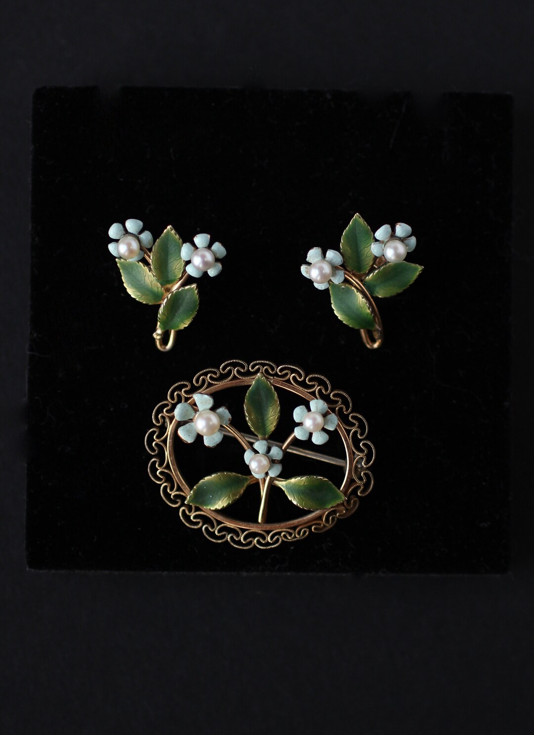 KREMENTZ Forget Me Not Brooch and Earring Gold Filled Vintage Mid ...