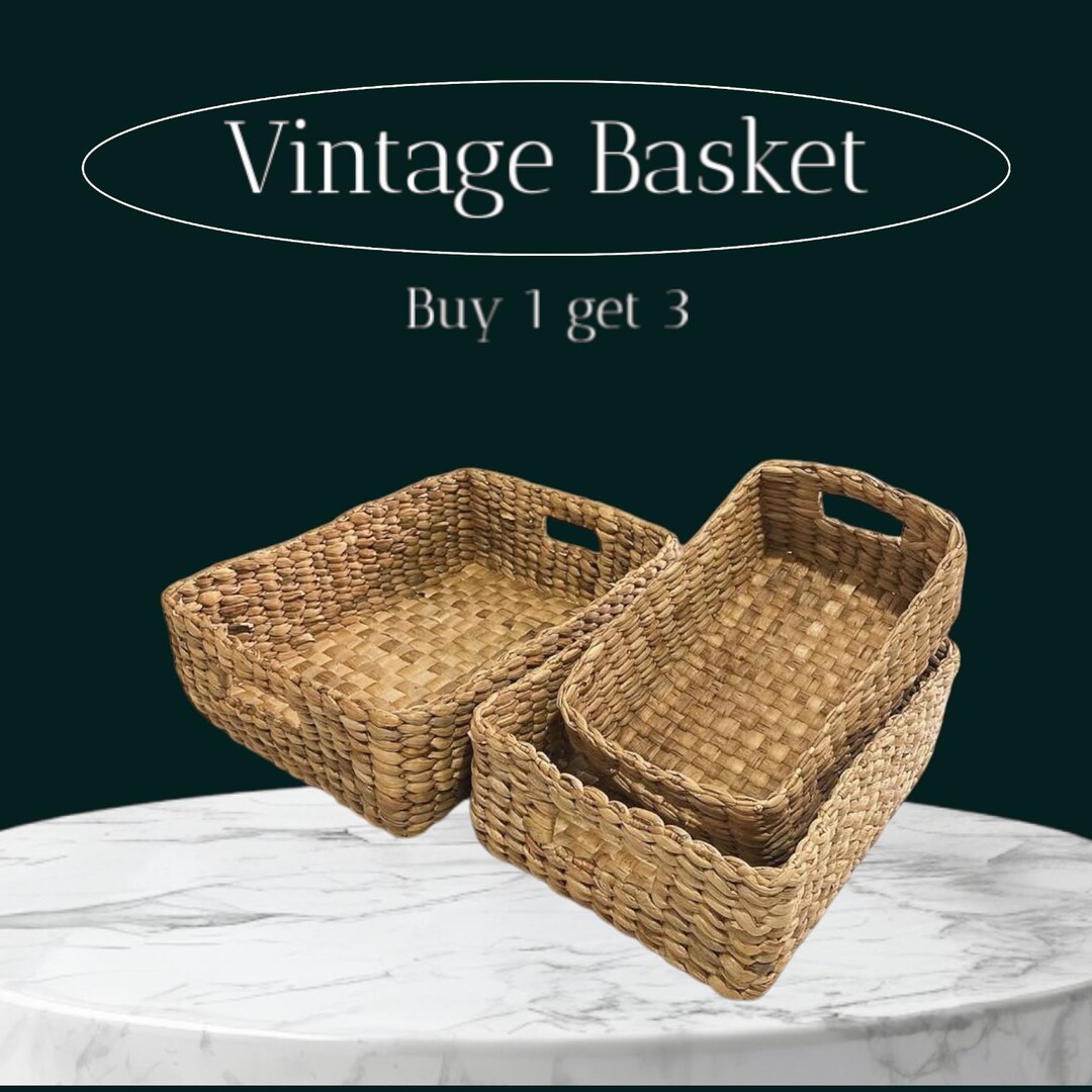 Woven Water Hyacinth Basket Set: Rectangle Storage Baskets With Handles ...