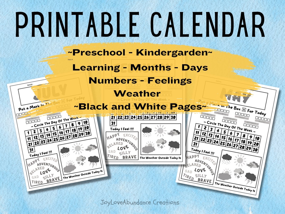 12 Month Printable Preschool Calendar Worksheet Pages, Month, Day, Date ...