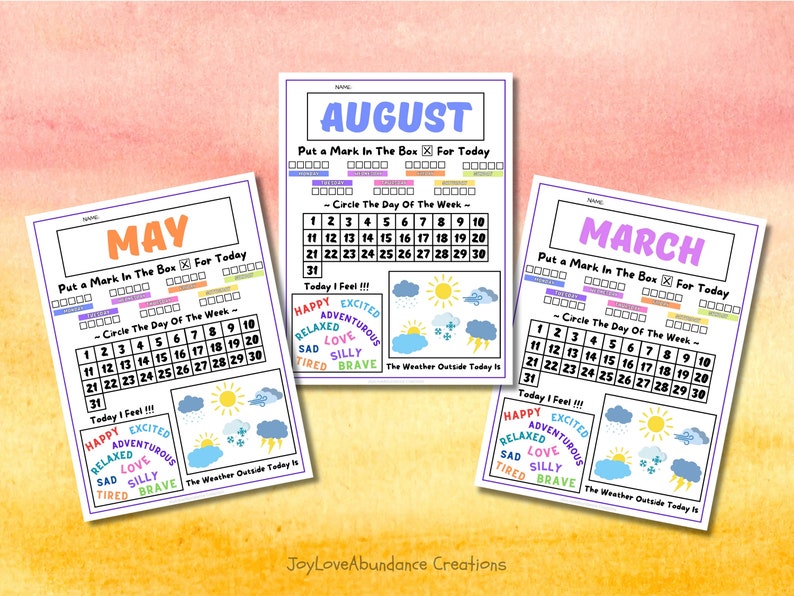 12 Month Printable Preschool Calendar Worksheet Pages, Month, Day, Date ...