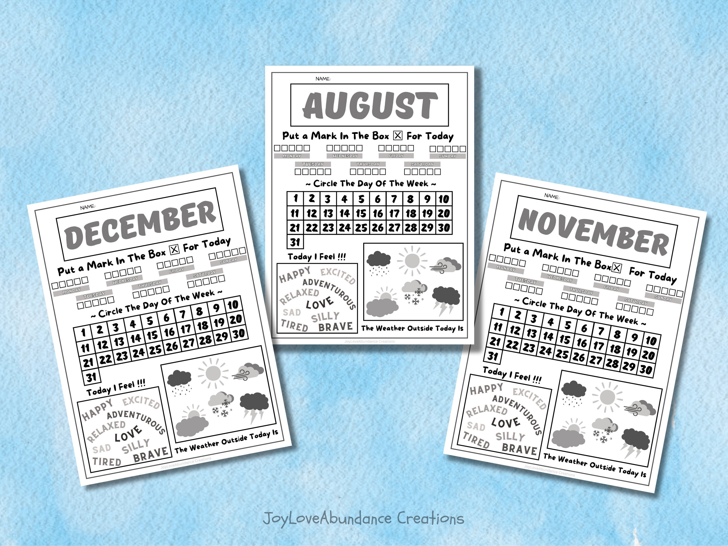 12 Month Printable Preschool Calendar Worksheet Pages, Month, Day, Date ...