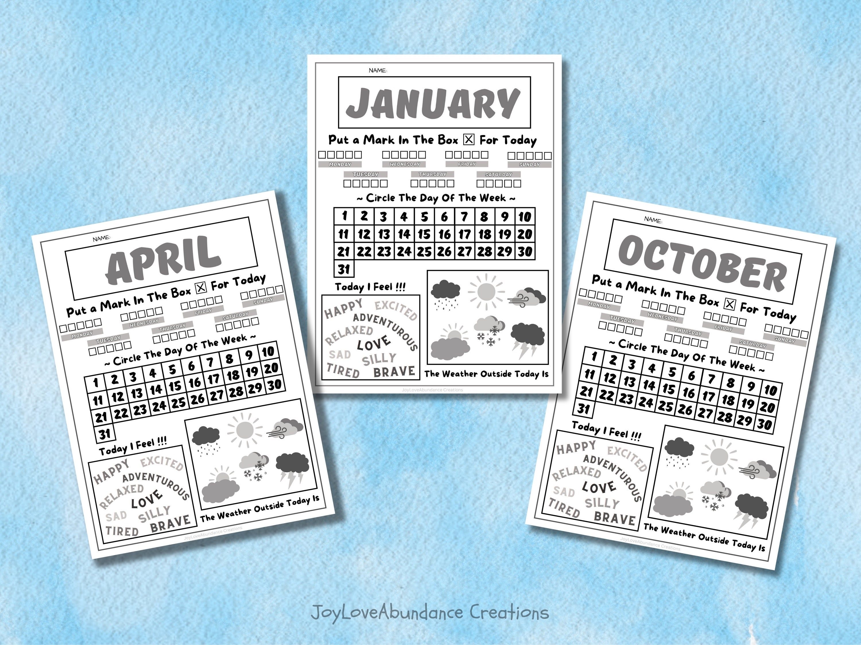 12 Month Printable Preschool Calendar Worksheet Pages, Month, Day, Date ...