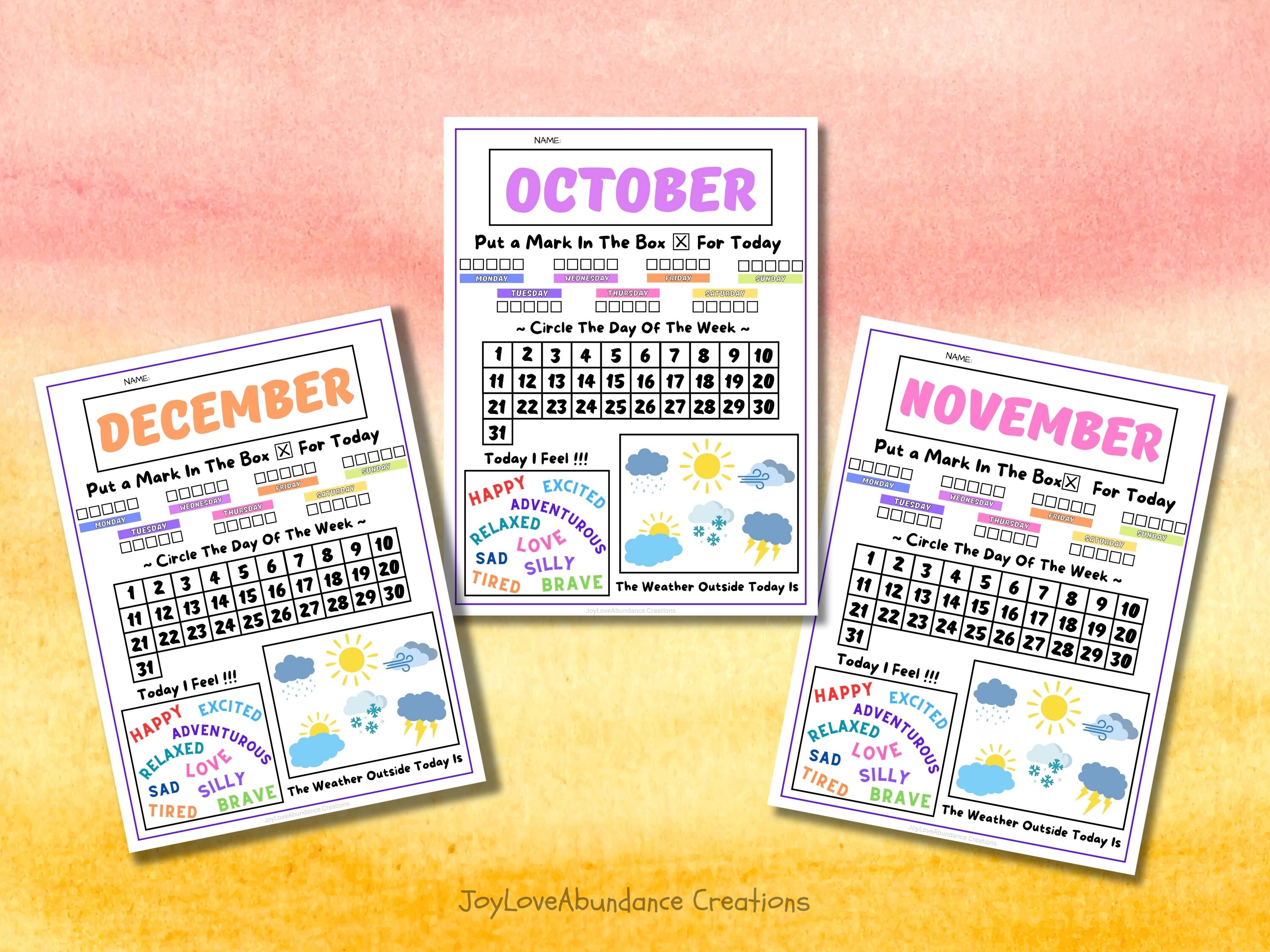 12 Month Printable Preschool Calendar Worksheet Pages, Month, Day, Date ...