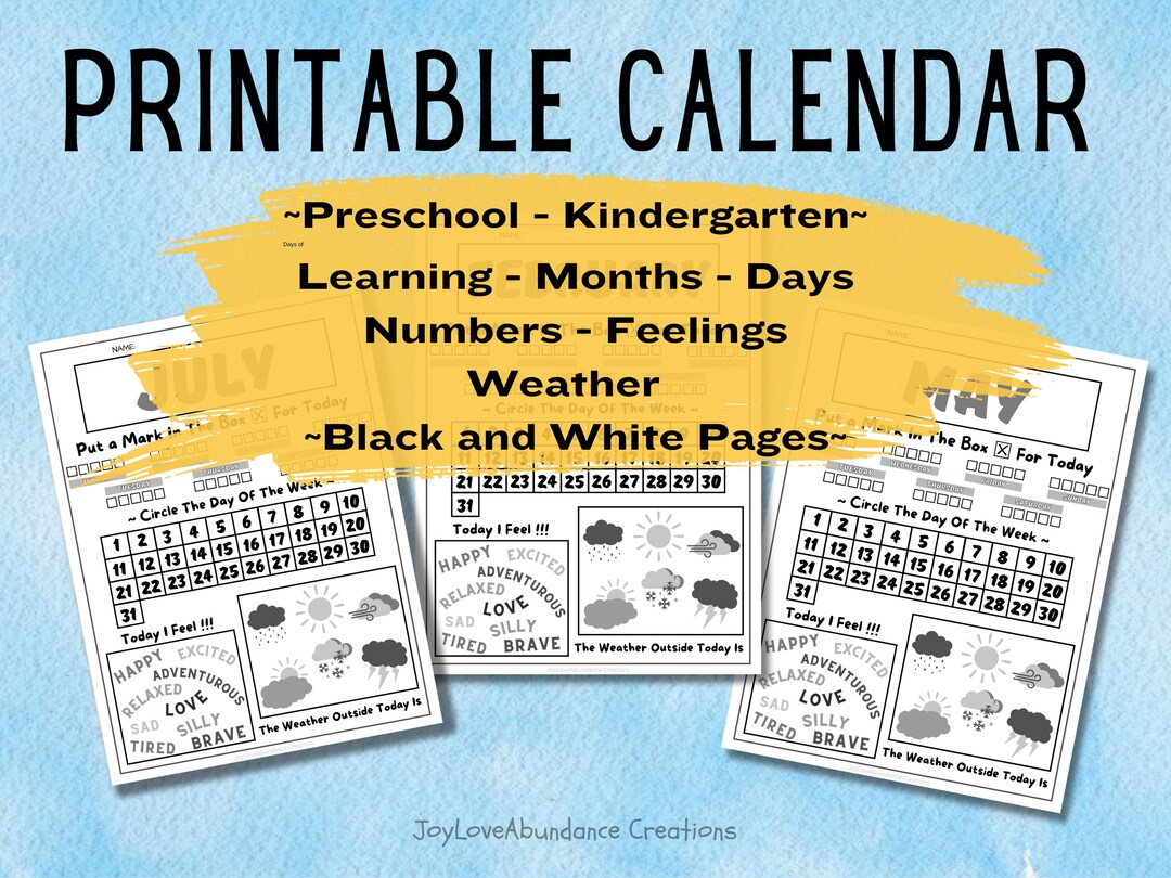 12 Month Printable Preschool Calendar Worksheet Pages, Month, Day, Date ...