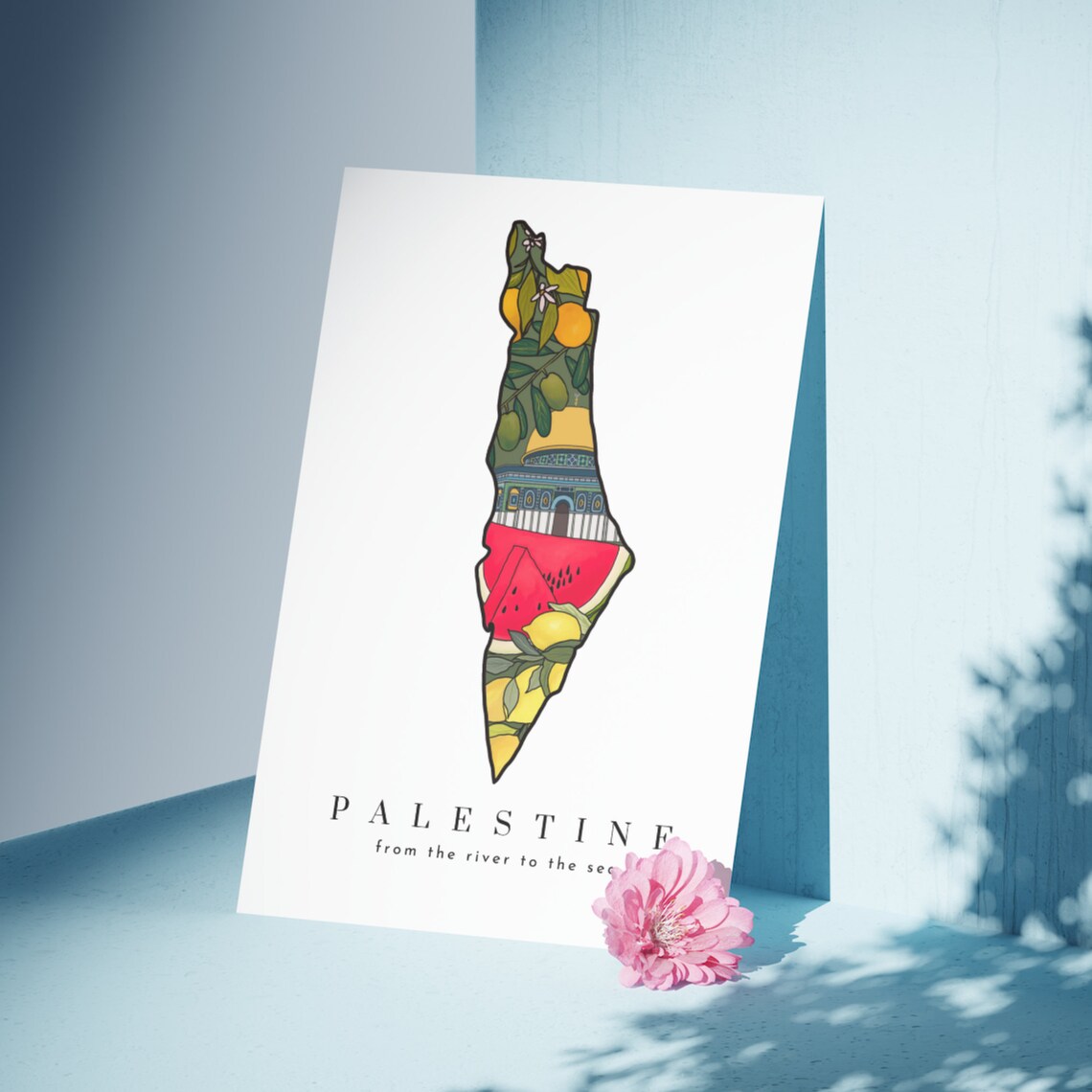 Palestine Map Print | Printable Palestine Poster | Jerusalem Gaza Map ...