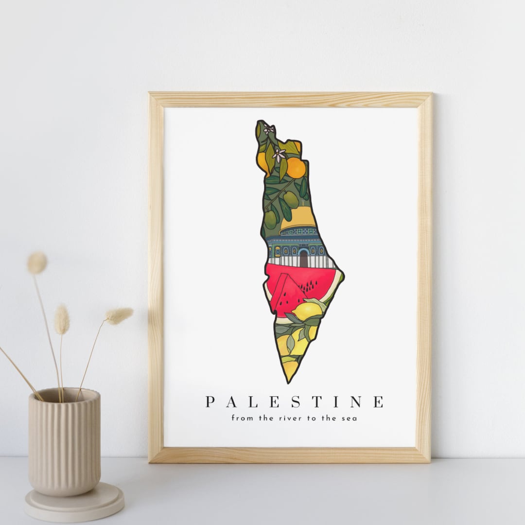 Palestine Map Print | Printable Palestine Poster | Jerusalem Gaza Map ...