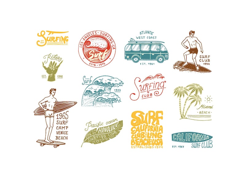 Retro Surf Logo Bundle – Vintage Beach Graphics (SVG & PNG) - Etsy