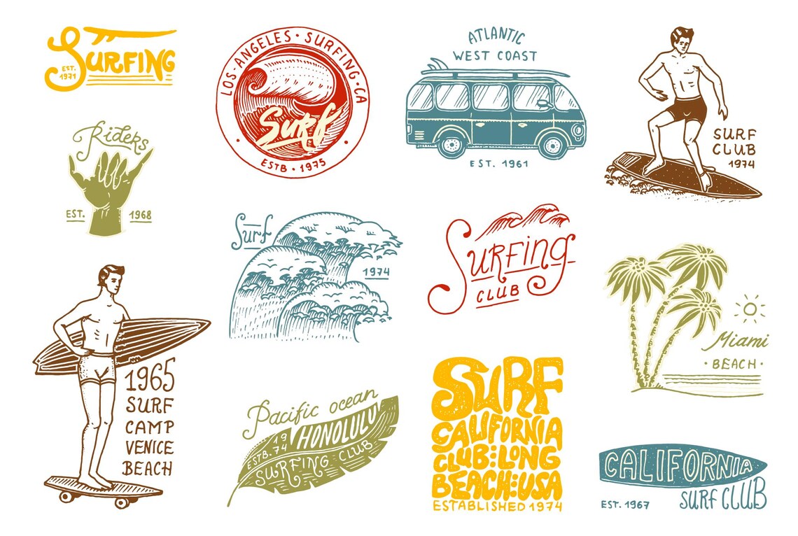 Retro Surf Logo Bundle – Vintage Beach Graphics (SVG & PNG) - Etsy