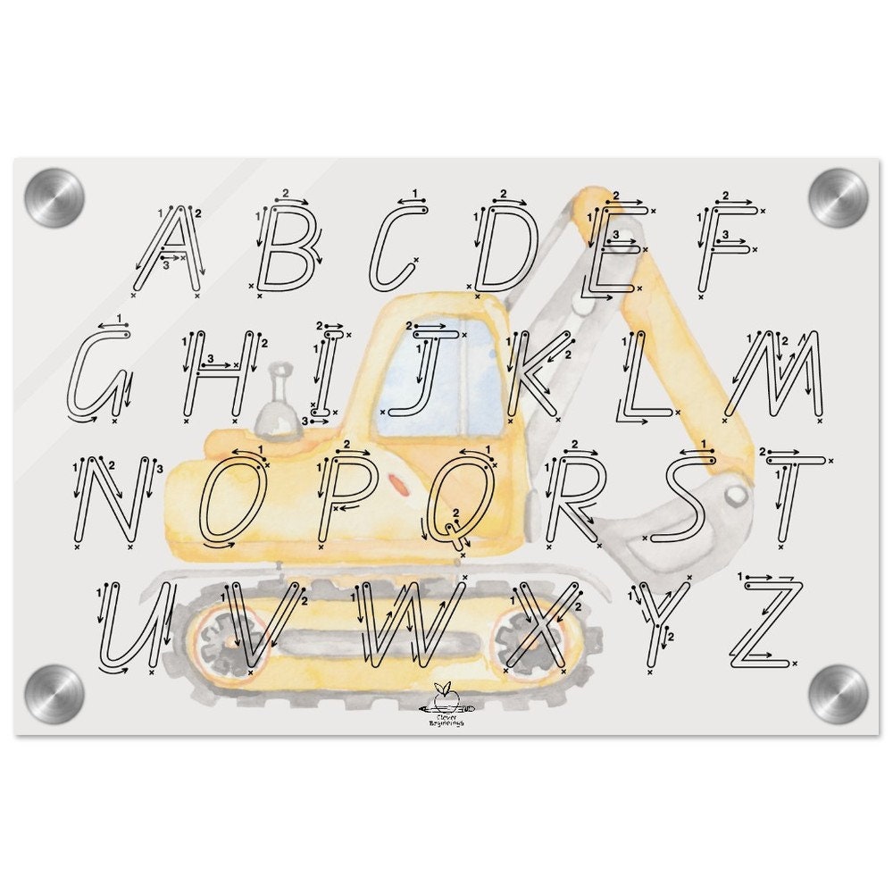 Letter Tracing Handwriting Excavator Digger Acrylic Dry Erase Board ...