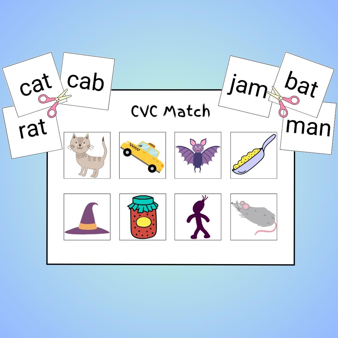 CVC Words Match Worksheets Printable, Phonics, Learn to Read ...