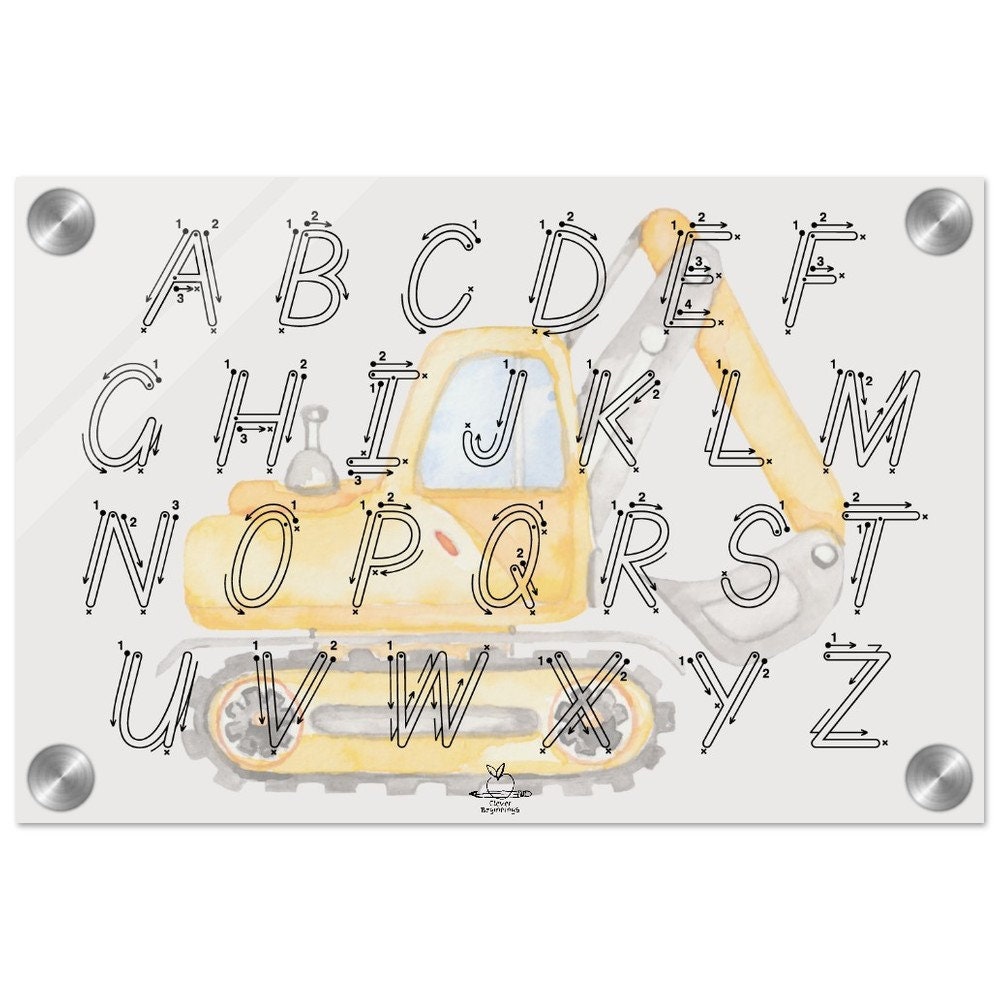 Letter Tracing Handwriting Excavator Digger Acrylic Dry Erase Board ...