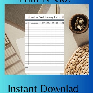 Antique Booth Inventory Tracker Printable PDF, Vintage Inventory ...