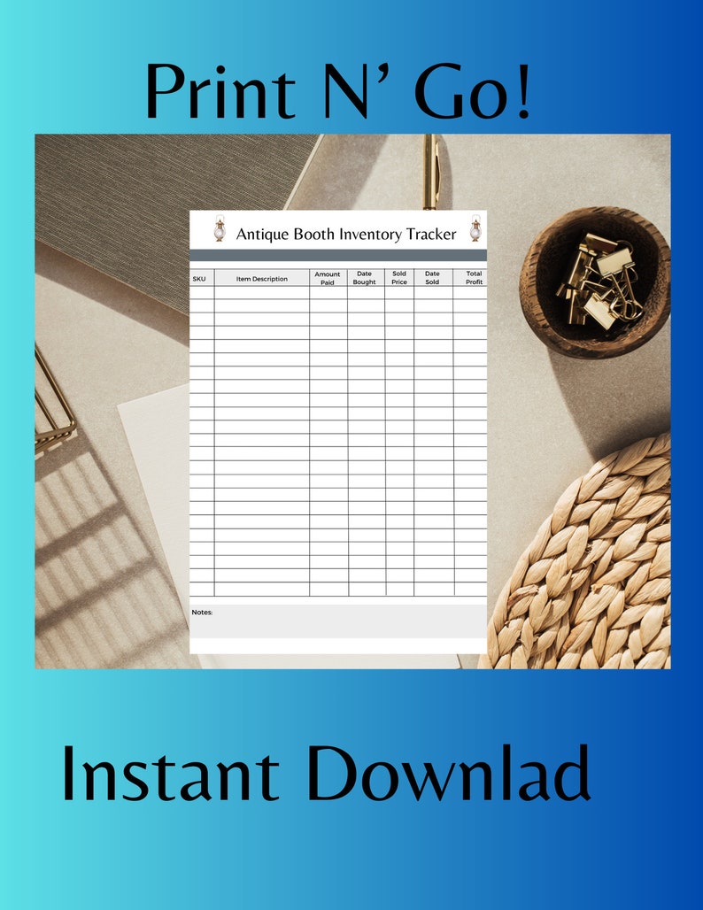 Antique Booth Inventory Tracker Printable PDF, Vintage Inventory ...