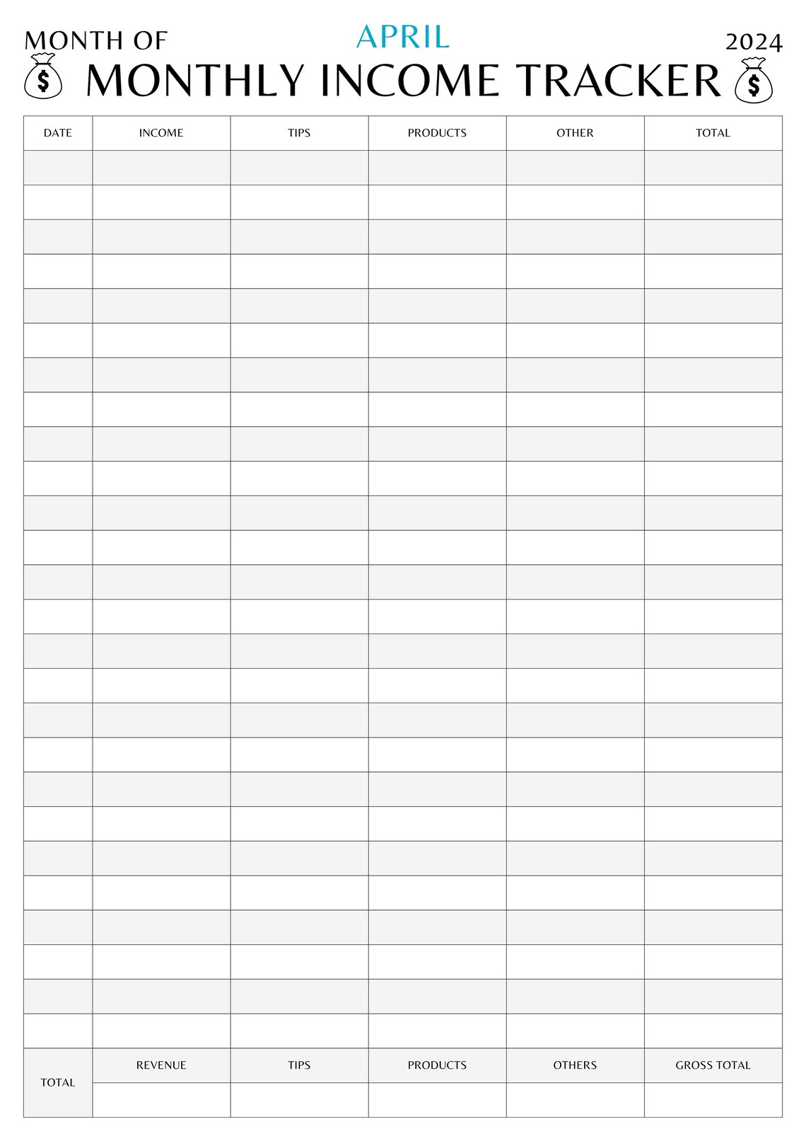 12 Month Income Tracker Printable - Etsy