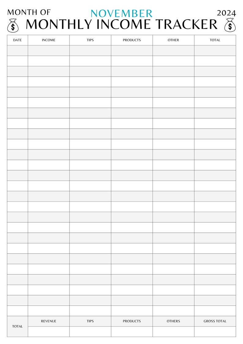 12 Month Income Tracker Printable - Etsy