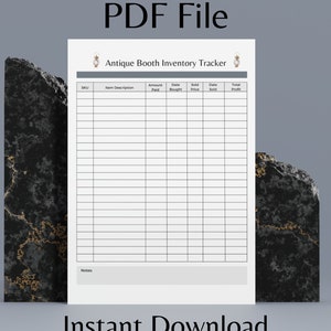 Antique Booth Inventory Tracker Printable PDF, Vintage Inventory ...
