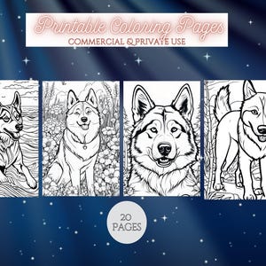 Siberian Husky Dogs Coloring Book, 20 Pages of Cute Husky Dogs ...