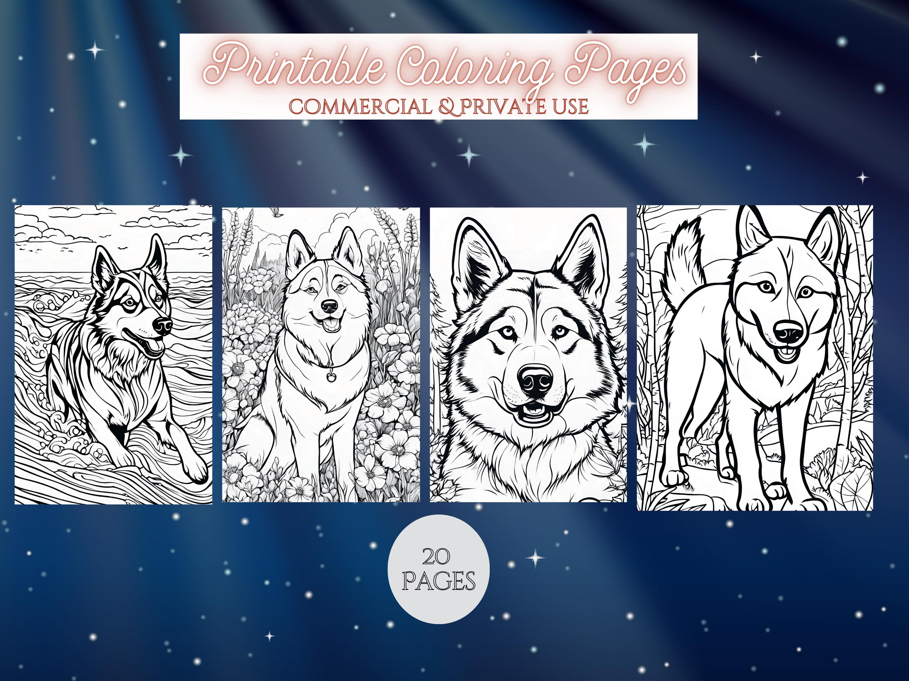 Siberian Husky Dogs Coloring Book, 20 Pages of Cute Husky Dogs ...