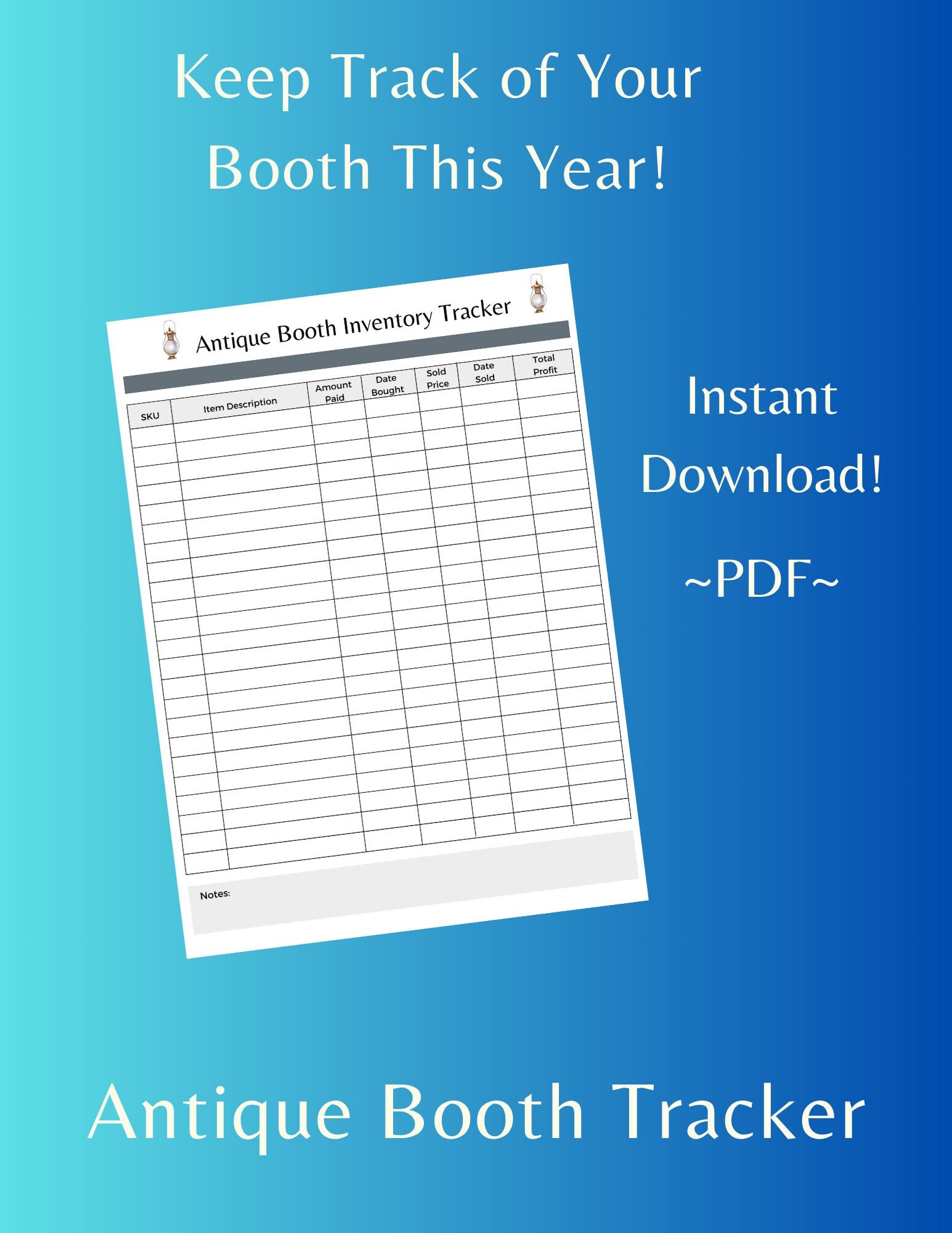 Antique Booth Inventory Tracker Printable PDF, Vintage Inventory ...