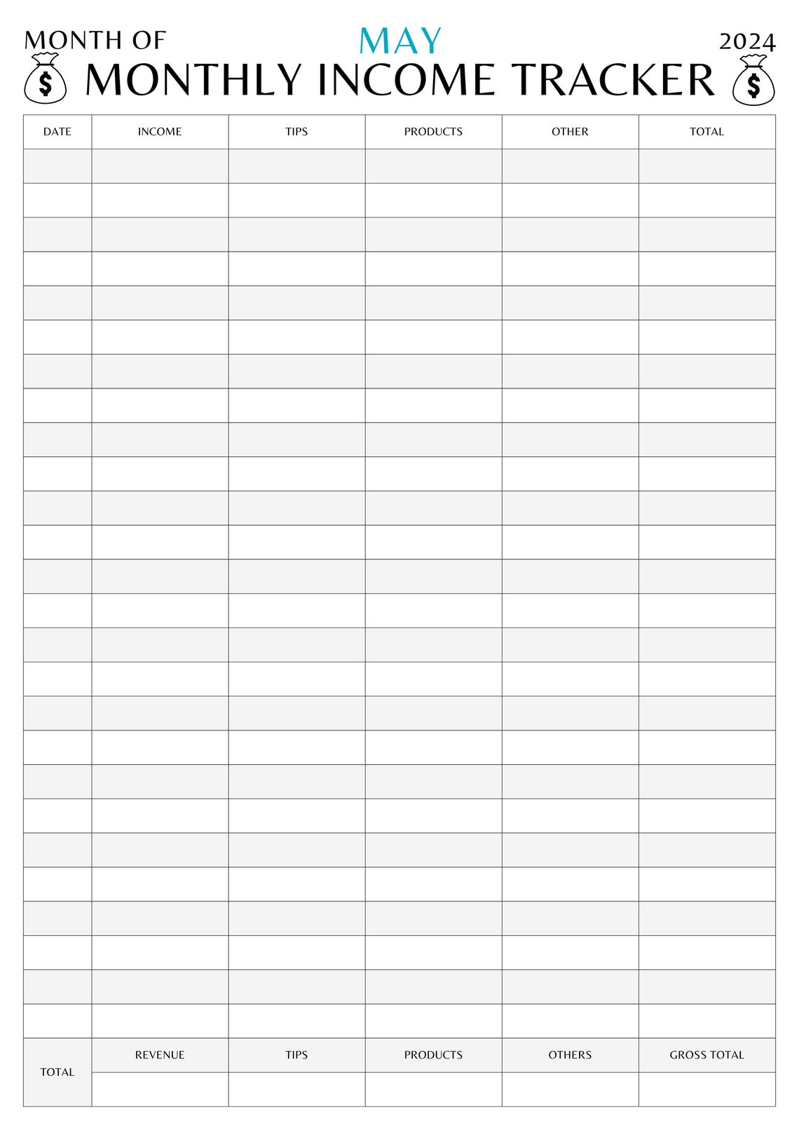 12 Month Income Tracker Printable - Etsy