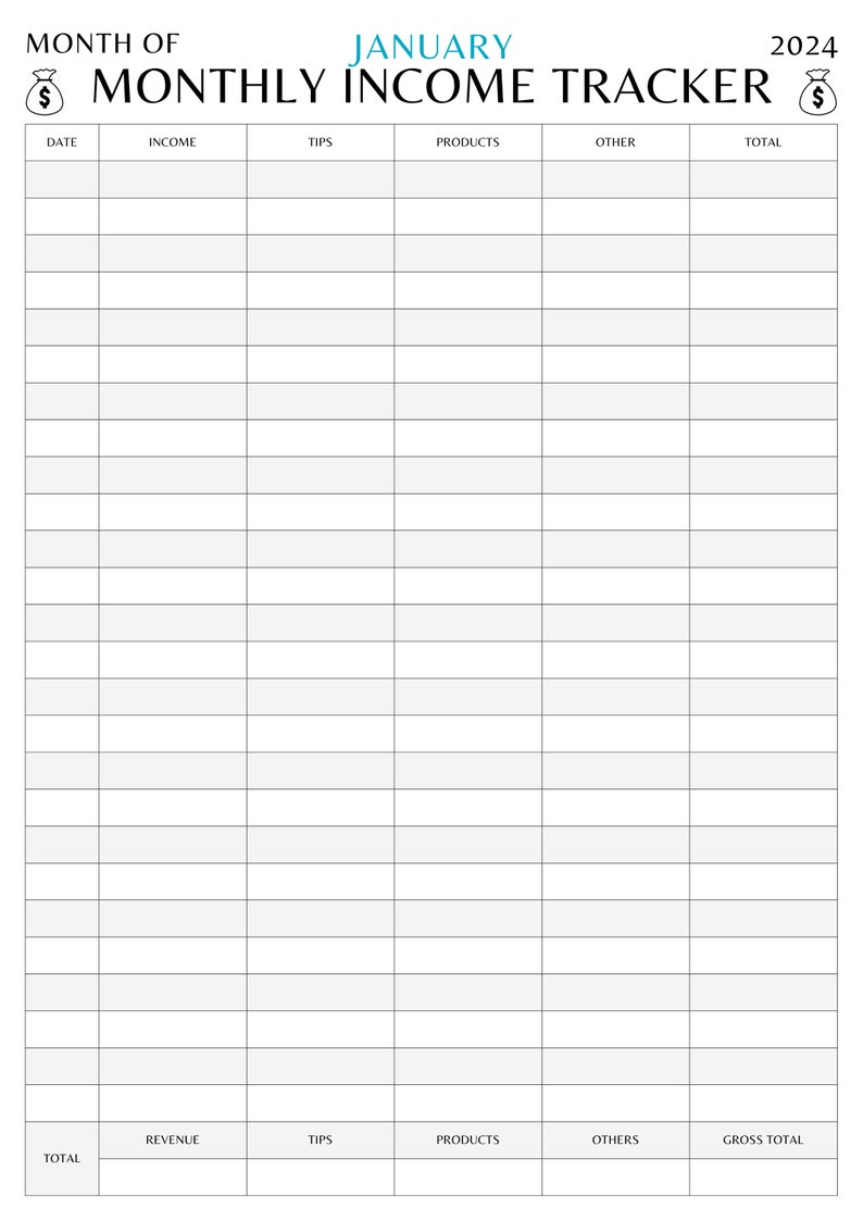Monthly Income Tracker Printable - Etsy