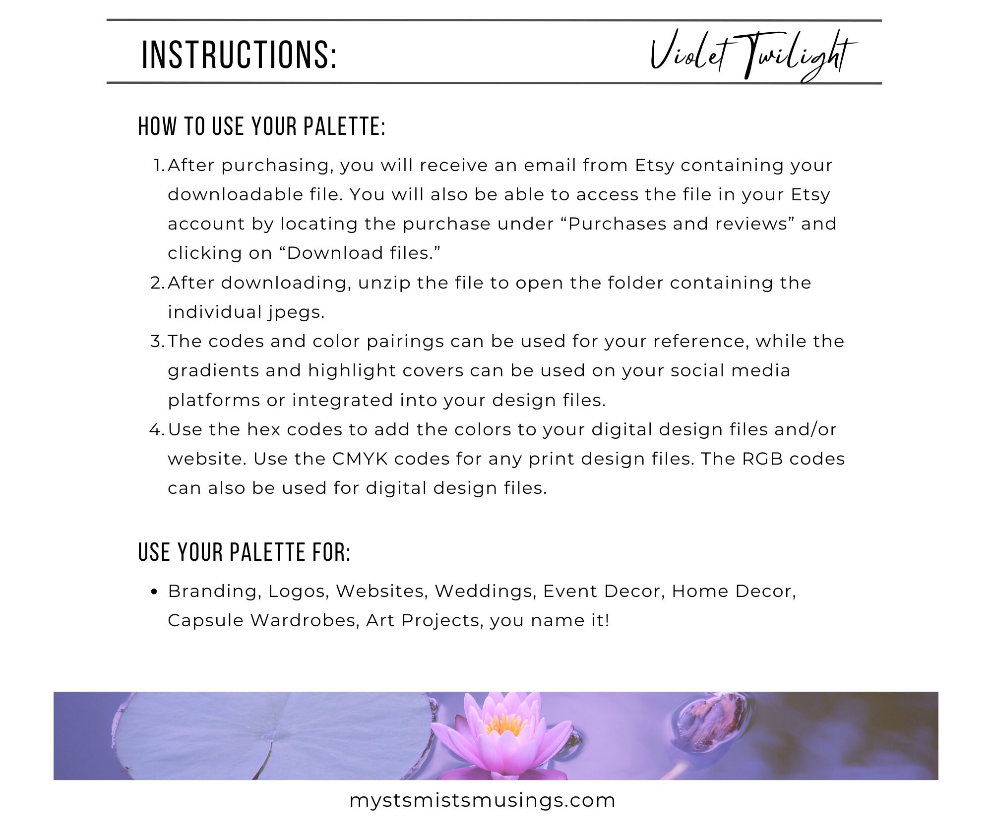 Violet Twilight Color Palette Hex Codes Branding Web - Etsy