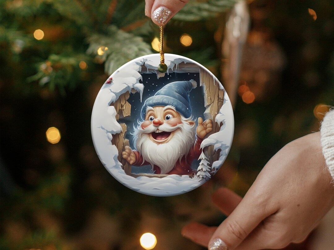 3D Effect Santa Ornament, Christmas Decoration, 3D Illusion, Ceramic ...