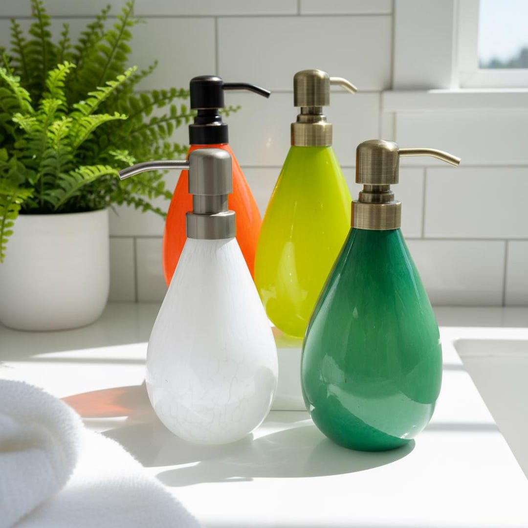 Bold Color Hand Blown Glass Soap Dispenser - Etsy