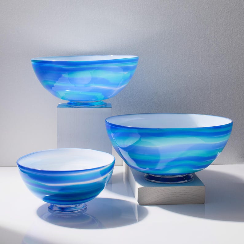 Hand Blown Glass Blue Ocean Wave Bowl- 3 Sizes - Etsy