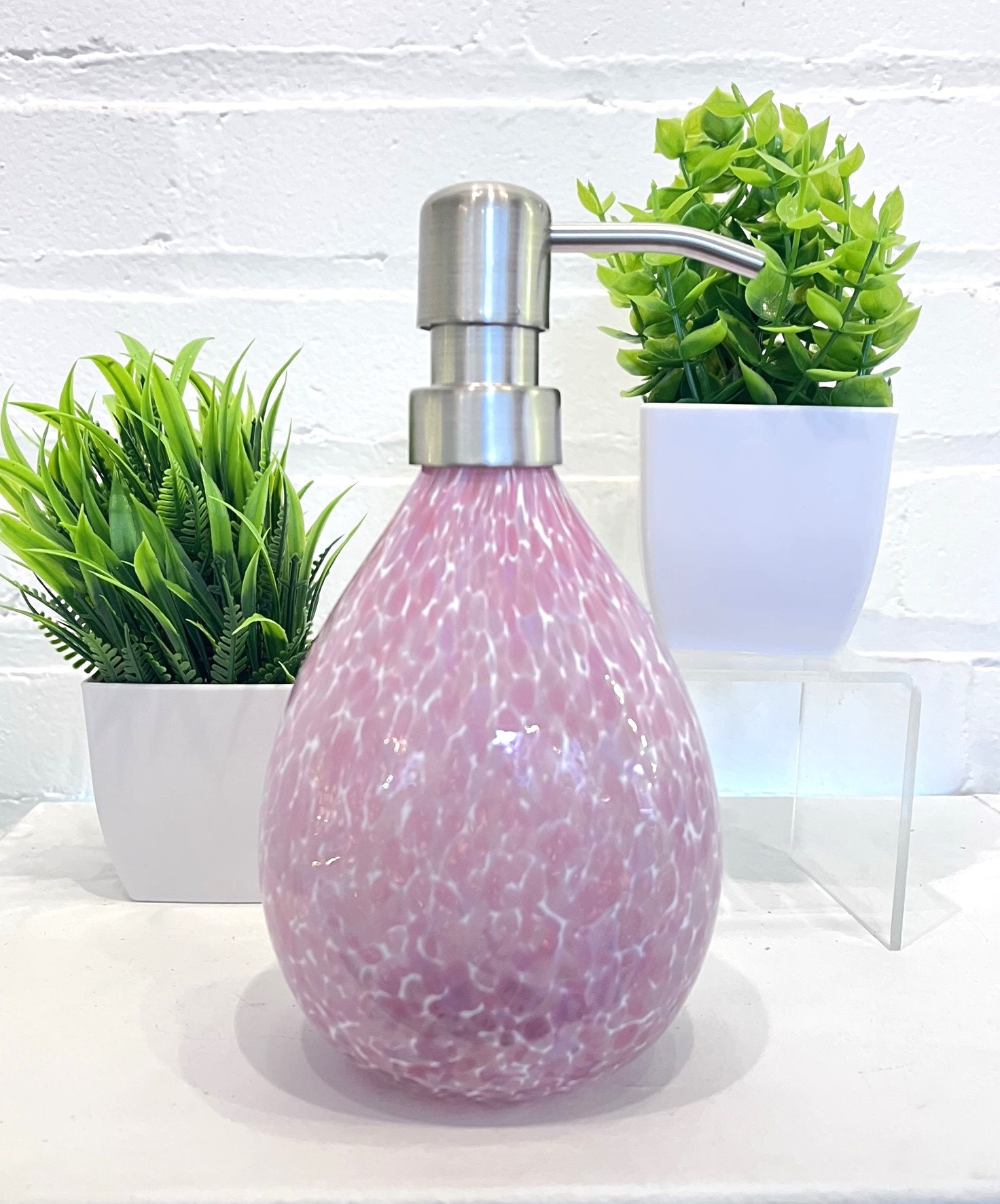 Pink Hand Blown Glass Soap Dispenser - Etsy