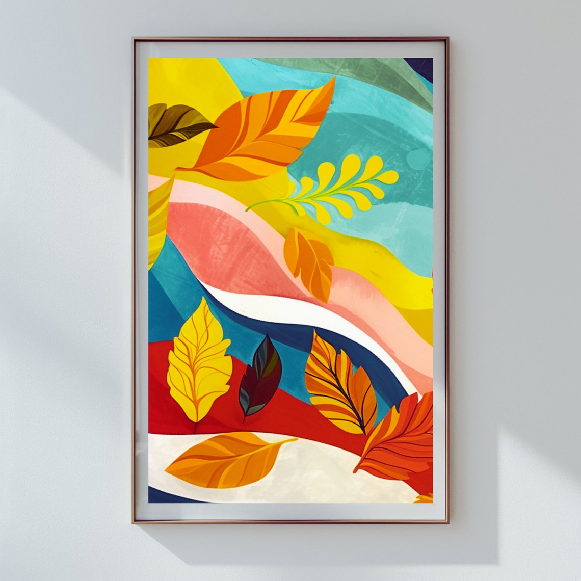 Modern Abstract Leaf Art Print Colorful Nature Wall Decor Vibrant ...